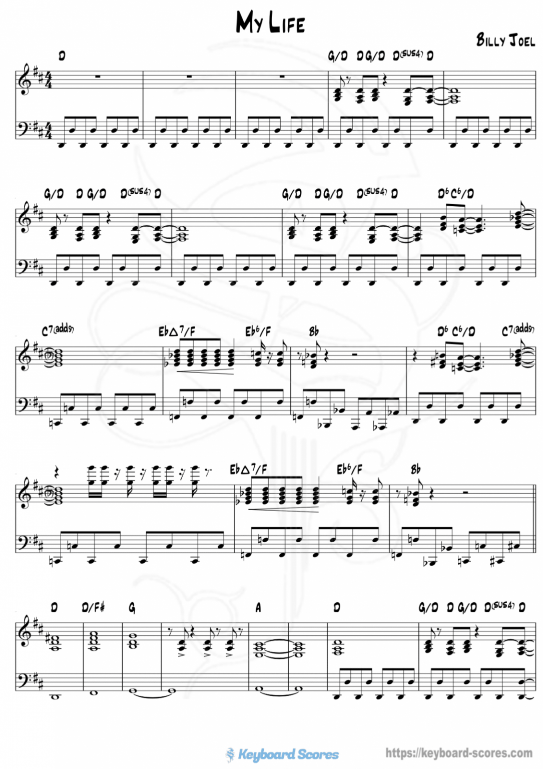 My Life - Billy Joel - Score for Piano - Music Sheet