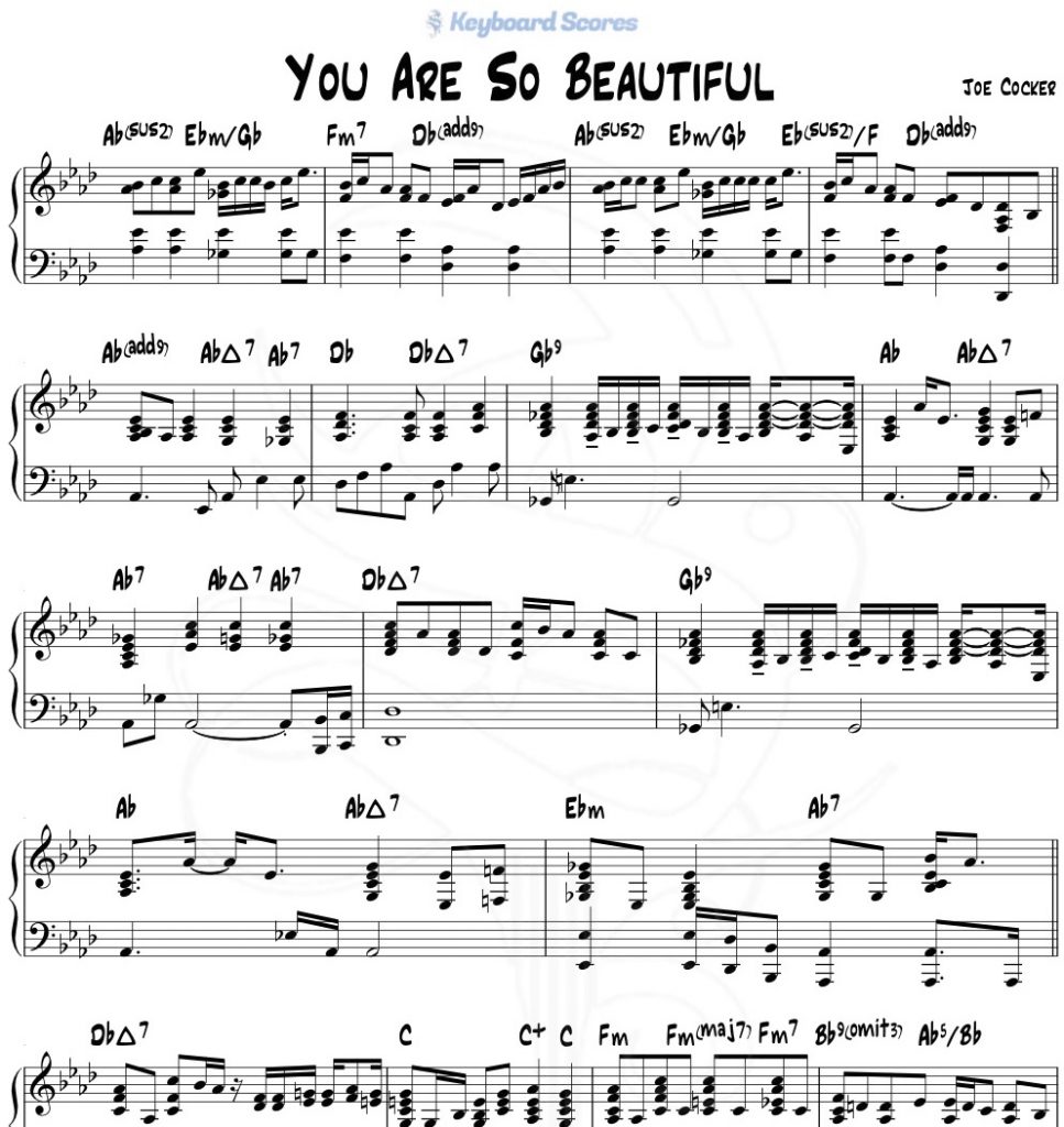 You Are So Beautiful - Joe Cocker - Score for Piano - Music Sheet